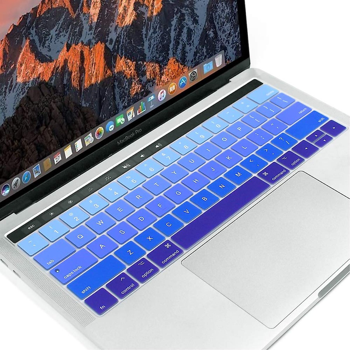 ProElife Blue Gradient Keyboard Cover Ultra Thin Keyboard Protector Skin for MacBook Pro with Touch Bar 13-inch 15-inch (Model A2159, A1989, A1990, A1706, A1707) (2019 2018 2017 2016) (Ombre Blue)