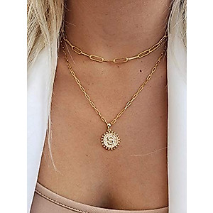 Yoosteel Gold Necklaces for Women Girls, 14K Gold Plated Dainty Paperclip Link Chain Necklace Personalized Layered K Layered Initial Necklaces for Women Girls Gifts