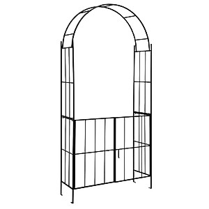 Giantex Garden Arbor Trellis with Door, 7.5FT Metal Garden Arch with Gate and Stakes for Climbing Plants Rose Vine, Arbors and Trellises Pergola for Lawn Patio Wedding Bridal Party Decoration