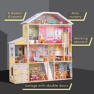 KidKraft Majestic Mansion Wooden Dollhouse with 34-Piece Accessories, Working Elevator and Garage, Gift for Ages 3+