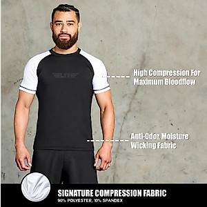 Jiu Jitsu BJJ Rash Guards, Men’s BJJ, No GI, MMA Ranked Short Sleeve Compression Base Layer Rash Guard (White, X-Large)