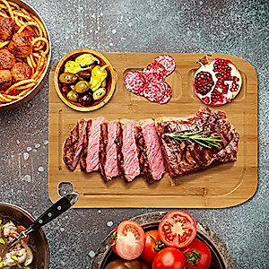 Lyellfe 2 Pack Bamboo Cheese Board, 16.5''L x 12.2''W Large Charcuterie Cutting Board with Juice Groove, Chopping Board Serving Platter for Brie, Meat, Vegetable, Pre Oiled, Organic Bamboo