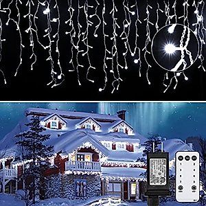 Led Icicle Christmas Lights Outdoor, 19.6 Feet 54 Drops with 306 Led, 8 Modes Timing Connectable Twinkle Decor Fairy String Lights for Patio Indoor Outside Hanging Icicle Lights, Pure White