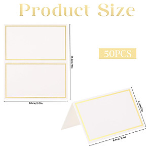 50 Pack Table Place Cards with Gold Foil Border, Seating Cards Tent Cards for Weddings, Banquets, Events, Party Buffet, Dinner Parties, Holiday Table Setting 2 x 3.5 Inches
