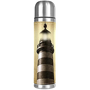 Lighthouse on Old Paper Vacuum Insulated Water Bottle Stainless Steel Thermos Flask Travel Mug Coffee Cup Double Walled 17 OZ