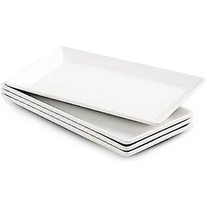 Porcelain Serving Platter Rectangular Plate/Tray for Party, 14-Inch Large White Microwave and Dishwasher Safe Set of 4