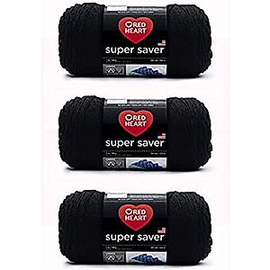 Red Heart Super Saver Yarn, 3 Pack, Black 3 Count