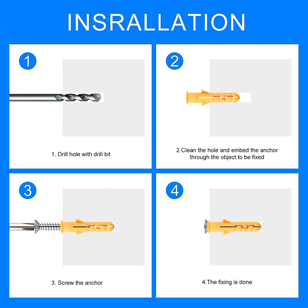 MIWAT Self Drilling Wood Screws and Drywall Anchors for LED Flood Lighting Install 20 30 50 100 150W, 36 PCS (M6-45 Kit, Stainless Steel, Flat, Phillips, Nickel, 18 Pairs)