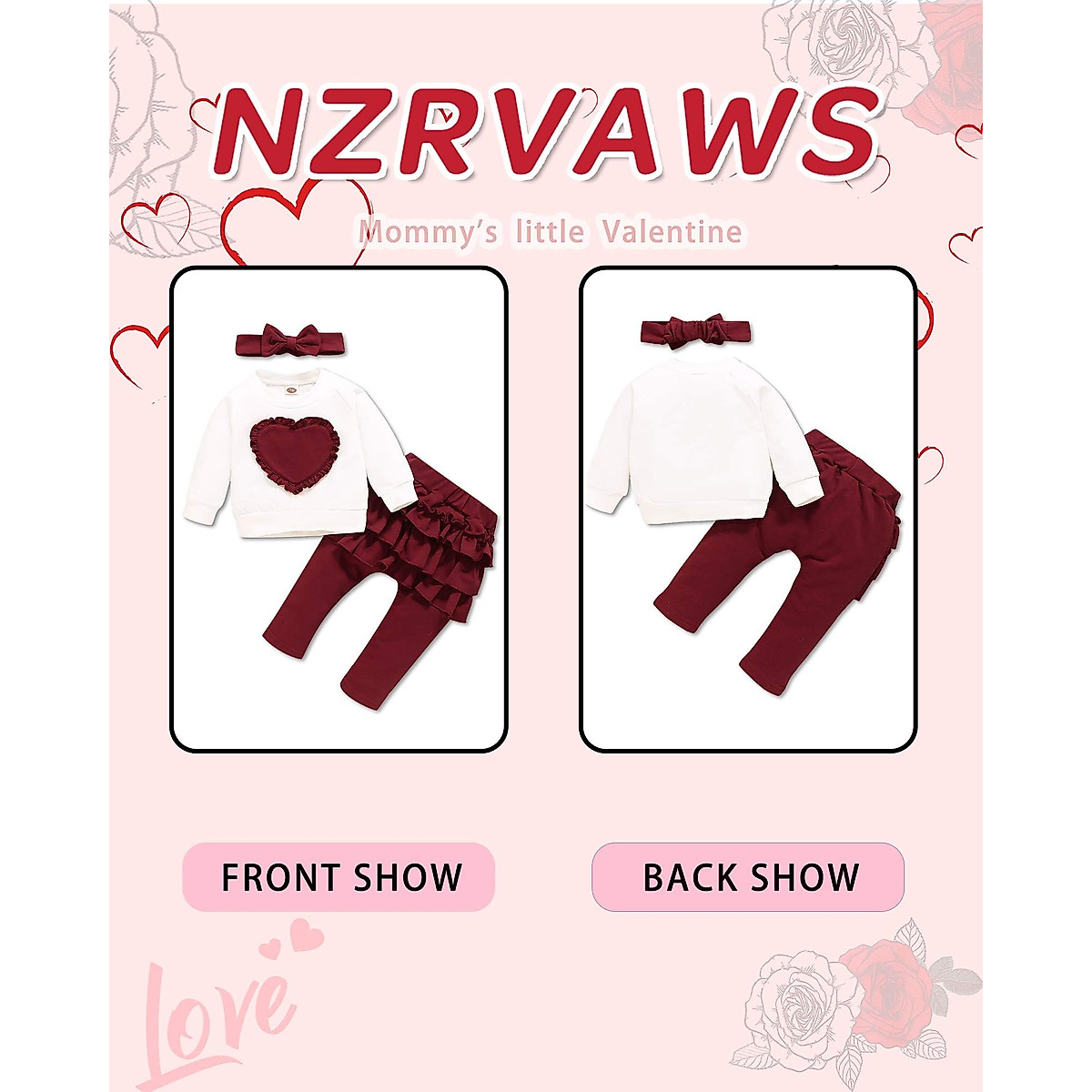 NZRVAWS Valentines Day Baby Girl Clothes 6 Months 9 Months Infant Toddler Girl Outfit Sweater Long Sleeve Fall Winter Love Heart Print Pant Set Spring