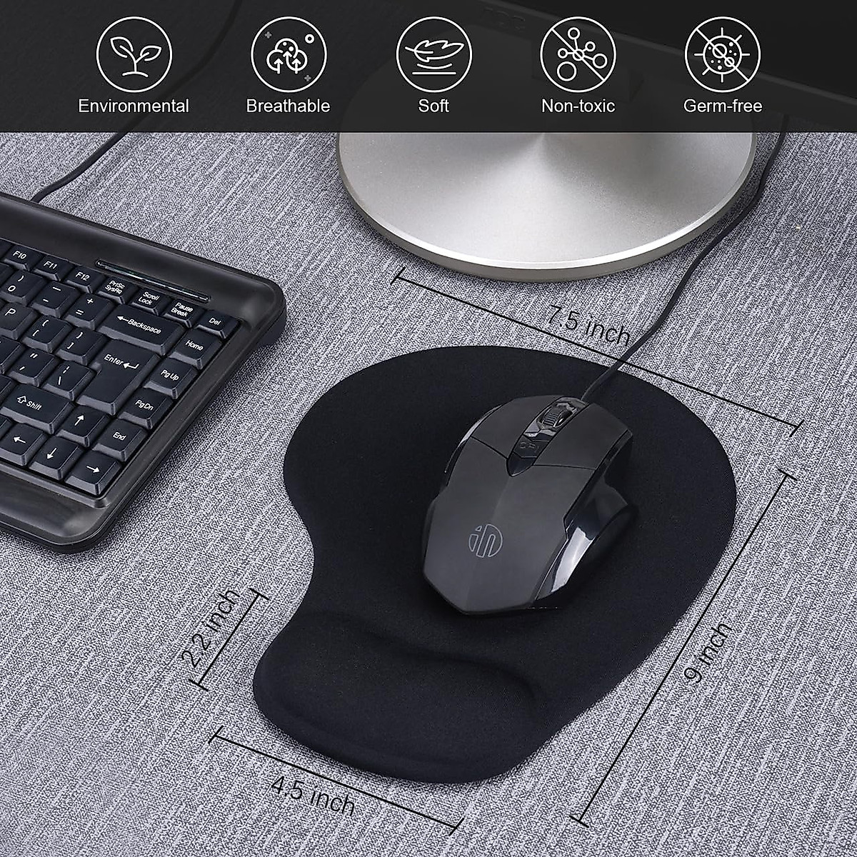 JIKIOU 2 Pack Ergonomic Mouse Pads with Comfortable and Cooling Gel Wrist Rest Support and Lycra Cloth, Non-Slip PU Base for Easy Typing Pain Relief, Durable and Washable for Easy Cleaning
