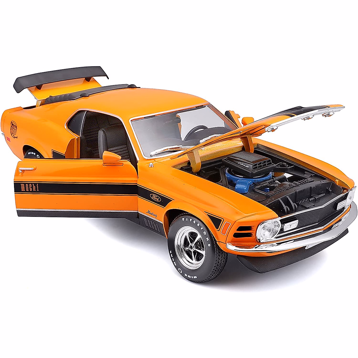 Maisto - 1/18 Scale Model Compatible With Ford Compatible With Mustang Mach-1 1970 Die-Cast Sports Car Scale Model (Orange), Adult