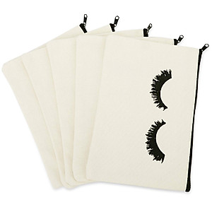 PHOGARY 6PCS Canvas Makeup Pouch, Cosmetic Bag Bulk Travel Make Up Pouch Toiletry Case with Zippered Pocket for Women (Eyelash Pattern) Cream