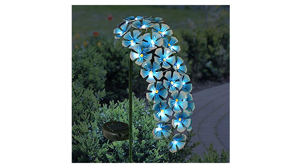 Exhart Solar Garden Lights - Cascading Blue Flower Stake with 24 LEDs