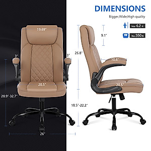 Misolant Office Chair, Executive Desk Chair, Big and Tall Office Chair, Comfortable Office Chair, High Back Office Chair with Adjust Height, Executive Chair PU Leather Office Chair Camel
