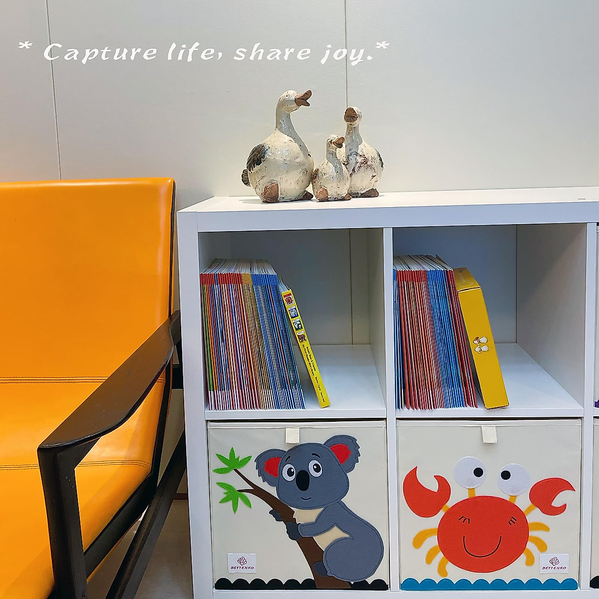 BETTENKO Foldable Animal Cube Storage Bins,Washable Toy Storage Organizer Boxes Bins Baskets for Kids,Boys,Girls,Nursery,Playroom,Storage Chest with Handle & Upgrade PP Partition,13 inch (Crab)