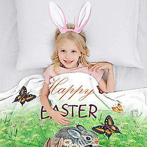 Happy Easter Blanket Easter Rabbit Bunny Eggs Spring Easter Throw Blanket Soft Lightweight Durable Flannel Blanket for Bed Sofa Couch Camping Travel 40"x50"