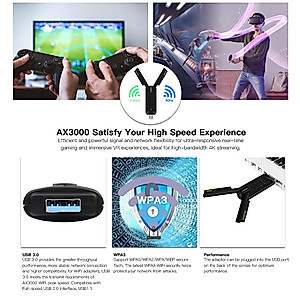 FENVi AX3000 WiFi 6E USB 3.0 Network Adapter Driver Free Wireless USB Gigabit Gaming WiFi Card with 2.4G,574Mbps,5G,2400Mbps,6G,2400Mbps WiFi 6e USB Dongles Support Windows 11/10 Not for Linux