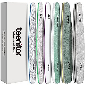 Nail File Buffer, Teenitor Gel Nail File Set Professional Nail Buffer File Block Natural Manicure File Nail Polisher Washable Double Sided