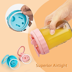 Mason Jar Lids, Wide Mouth Flip Cap Mason Lids with Straw Reusable Drinking Canning Lids Leak-proof Airtight Seal Easy Pouring Spout for Milk Coffee Lemonade Salad Dressings(Pink, Blue, 2)