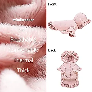 Fitwarm Ruffle Quilted Dog Coat, Pet Puffer Jacket with Hood, Dog Winter Clothes for Small Dogs Girl, Cat Hooded Outfit, Pink, Small