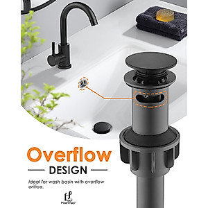 Matte Black ABS Pop Up Sink Drain with Overflow for Bathroom Vessel Sink Lavatory Vanity Bathroom Sink Drains-Easy Installation- Leakage Proofing, Amatte Black