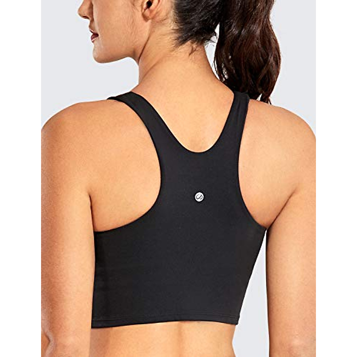 CRZ YOGA Women's High Neck Longline Sports Bra - Padded Racerback Yoga Bra Crop Tank Top with Built in Shelf Bra Black Medium
