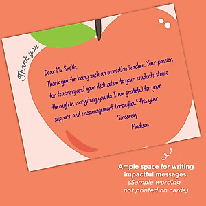 Koko Paper Co Apple-Themed Thank You Cards for Teacher Appreciation, Autumn Celebrations, and More! 25 Flat Cards + 25 Bright White Envelopes. Made in the U.S.A.