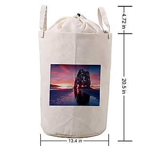 ZHIMI Laundry Hamper Large Basket 13inch Waterproof Coating Cylindrical ﻿Huge Basalt Stack Clothes Storage Bucket Pouch Foldable with Drawstring Closure Organizer White