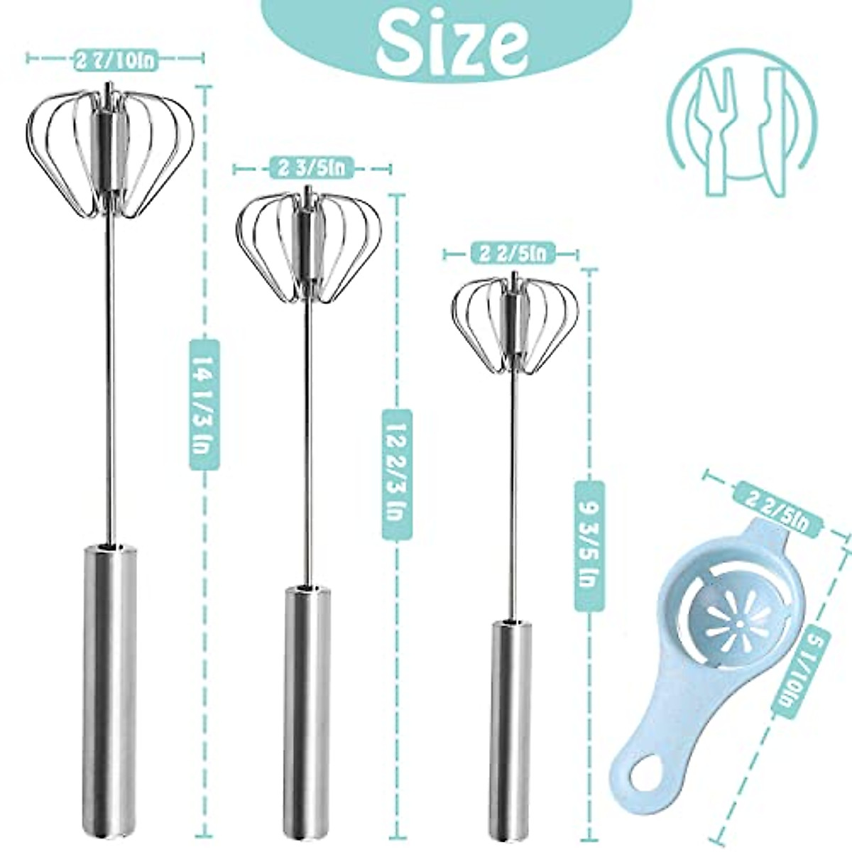 Semi-automatic Whisk, Stainless Steel Egg Beater, Hand Push Rotary Whisks Mixer Stirrer for Making Cream, Whisking, Beating and Stirring (Silver)