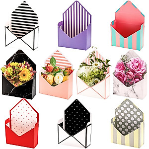 Elsjoy Set of 10 Florist Bouquet Envelope Boxes, 10 Styles Flower Bouquet Packaging Gift Paper Boxes for Wedding, Party, Birthday, Mother's Day
