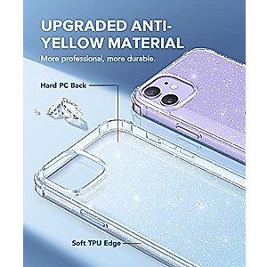 BERFY for iPhone 12 Case and iPhone 12 Pro Case Glitter, with 2X Screen Protector & 2X Camera Protector, [Non-Yellowing] Sparkly Crystal Shockproof Bumper Phone Case for Women Girls 6.1",Glitter Clear