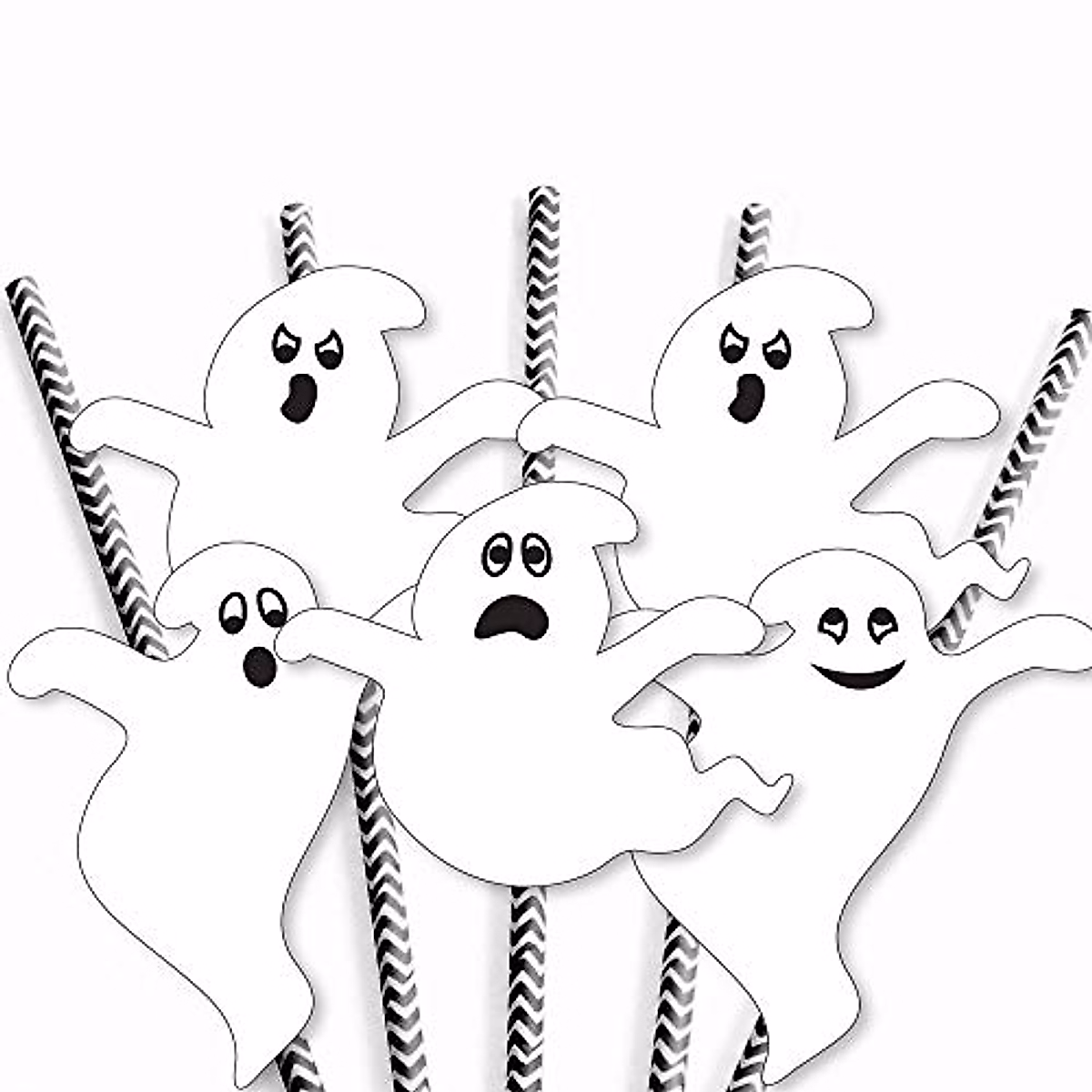Big Dot of Happiness Spooky Ghost - Paper Straw Decor - Halloween Party Striped Decorative Straws - Set of 24