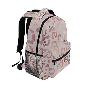 Moudou Stylish Rose Gold Leopard Backpack Middle College Student Bookbag Travel Daypack for Men Women Teens Boys Girls