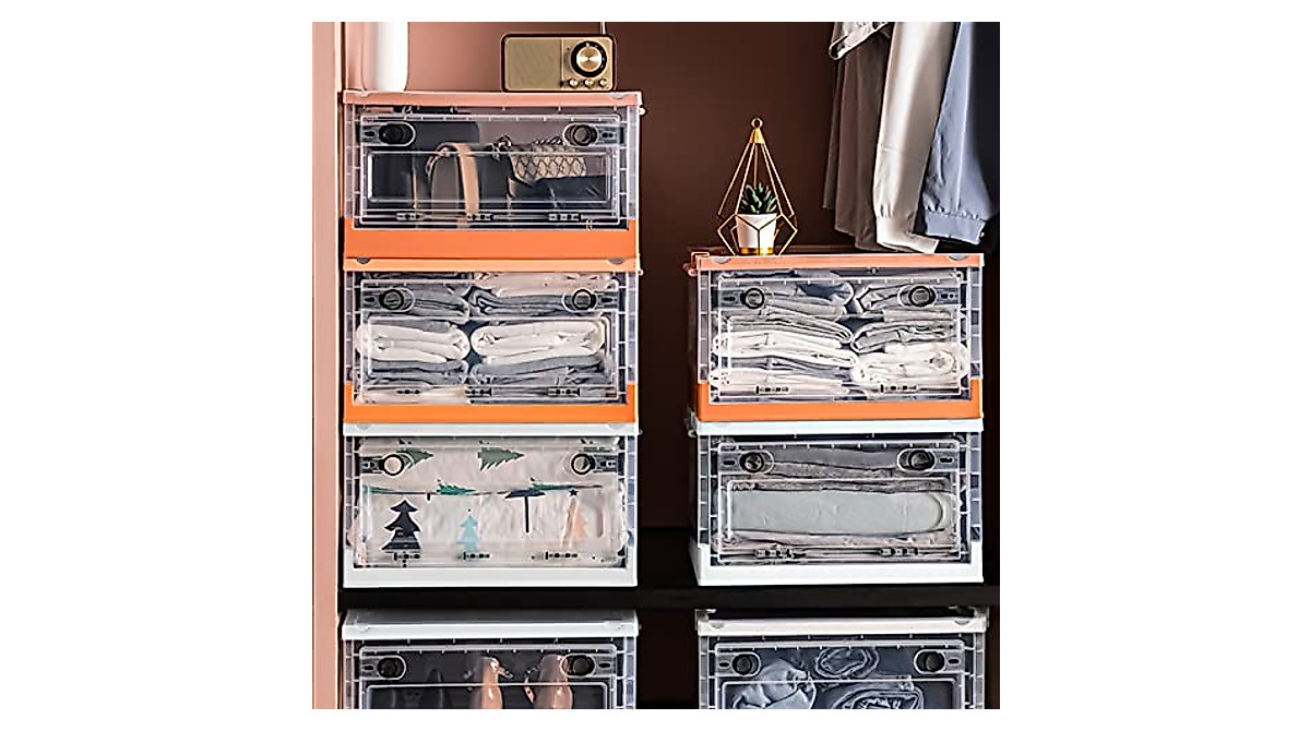 Stackable Foldable Plastic Storage Bins w/ Wheels (2-Pack)
