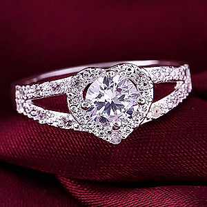 Bluelanss Womens 925 Sterling Silver Plated Promise Ring Wedding Eternity/Engagement Ring for Her Love Heart Simulated Diamond Ring Bridal Wedding Jewelry Gifts US 7