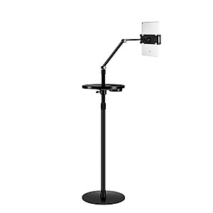 KSW KINGDO Tablet Floor Stand,Adjustable Height Swivel Tablet Holder Mount with Heavy Duty Stable Base Compatible iPad Pro Mini Air 12.9/9.7,Galaxy,Tab,Kindle,iPhone,Cellphones,Up to 13''tablets-Black