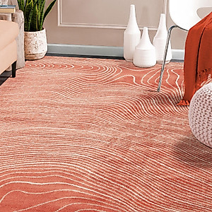 Superior Indoor Area Rug, Plush Carpet Cover, High-Traffic Rugs, Jute Backing, Hallways, Entry, Office, Living Room, Kitchen, Modern Abstract Wood Grain, Veer Collection, 7' x 9', Coral