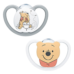NUK Space Baby Dummy | 6-18 Months | Soothers with Extra Ventilation| BPA-Free Silicone | Disney Winnie The Pooh | 2 Count