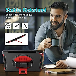 GEEKSDOM iPad Pro 12.9 Case 2nd Generation 2017 & 2015 1st Generation, Heavy Duty Rugged Shockproof Protective Soft TPU Back Cover w/360 Rotating Stand/Handle Hand/Shoulder Strap/Pencil Holder Red