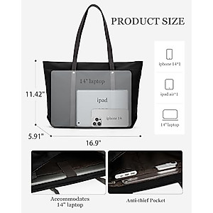 Laptop Tote Bag for Women Black Shoulder Work Computer Bag Briefcase Laptop Case Waterproof Teacher Tote Office Bag Lightweight Large Travel Weekender Bags Handbags Work Bags for Women Professional
