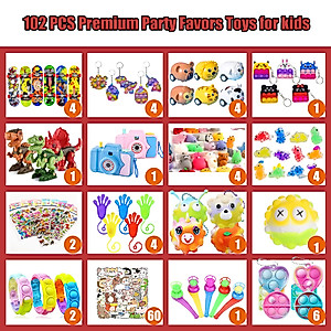 102 PCS Premium Party Favors Toys for Kids,Assortment Mini Pop Fidget it Toys for All Ages Kids,Classroom prizes,Treasure Chest,Prize Box Toys, Goody Bag Fillers,Carnival Prizes for Boys Girls 4-10