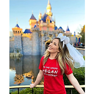 JIAHANG Bridal Veil Mouse Ear Bow Headband with Flowers, White Honeymoon Wedding Headpiece, Bachelorette Party Costume Headwear for Women Girls