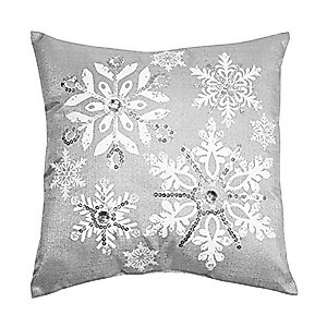 Comfy Hour Let It Snow Collection 14"x14" Silver Snowflake Accent and Throw Pillow Bright Cushion, Polyester