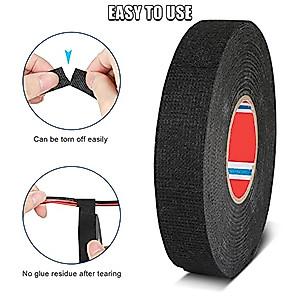 6 Rolls Cloth Electrical Tape, 3/4 Inch x 66 FT Wire Harness Tape, High Temp Fabric Electrical Tape, Automotive Wiring Loom Harness Tape Noise Resistance Adhesive Fabric Tape for Insulation Car Engine