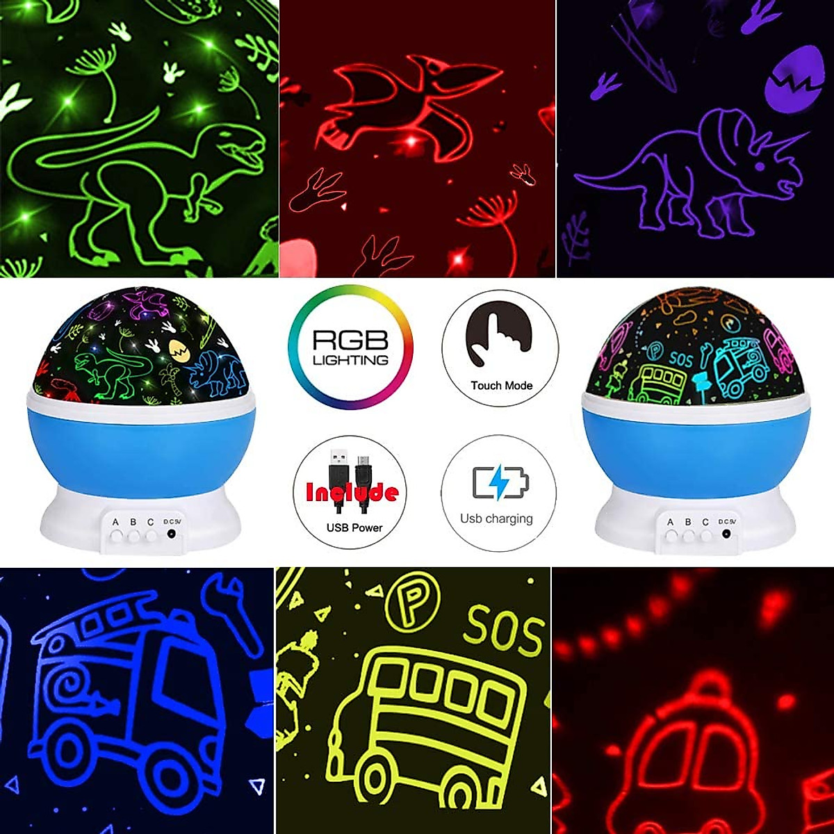 HONGID Dinosaur Night Light for Kids,Night Light Projector Built-in 12 Light Songs 360 Degree Rotating 16 Colorful Lights for Children Kids Birthday, Parties.Baby Stuff