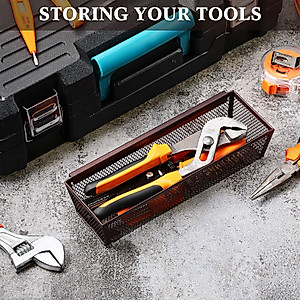 12 Set Mesh Drawer Organizer Steel Drawer Cabinet Metal Utensil Organizer Silverware Holder Cutlery Flatware Utensil Storage for Kitchen Office School Desktop, 9 x 3 x 2 Inches, Brown