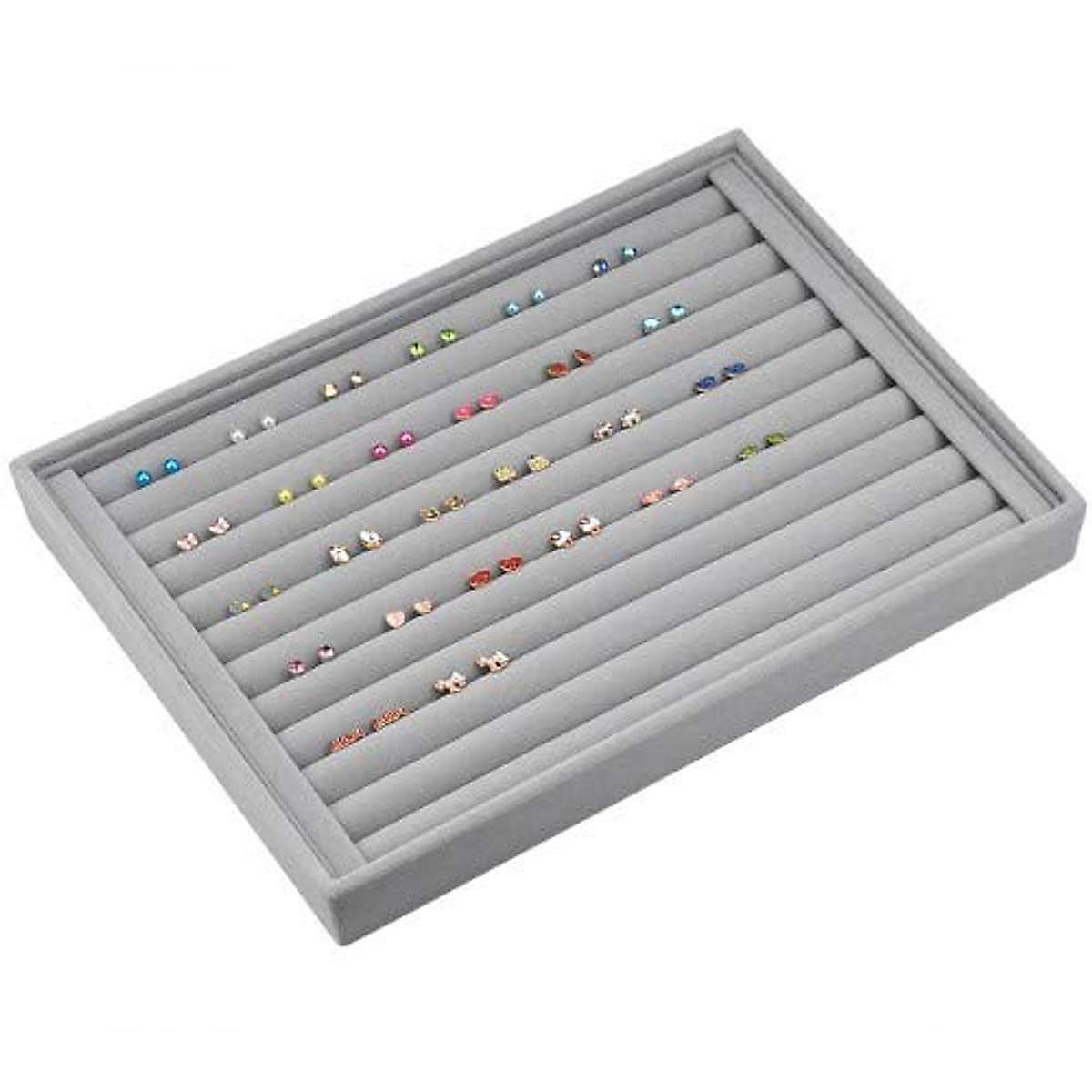 7 Slots Jewelry Accessories Display Storage Box Case Velvet Ring Showcase Holder Earring Set Tray Organiser - 22.5 14.5 3cm