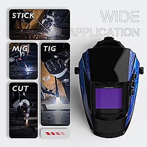 YESWELDER Large View Welding Helmet EH-091XL, Solar Powered Auto Darkening True Color Highest Optical 1/1/1/1, 4 Arc Sensor Wide Shade 4/5-9/9-13 Welder Mask Hood with Grinding for TIG MIG MMA Plasma