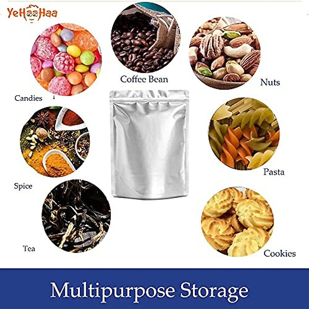 Yehaahaa 52 PCS 7x10 Inch Mylar Bags Extra Thick, 9.84 Mil, Mylar Bags For Food Storage, Resealable Mylar Ziplock Bags For Storing Dehydrated Foods, Grains, Nuts