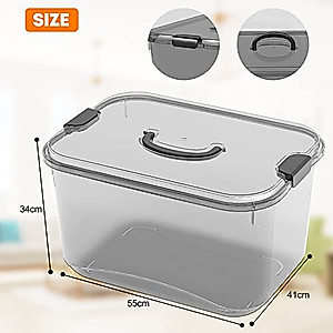 GONICVIN Plastic Storage Boxes, 70 L Storage Boxes with Lid, Stackable Plastic Storage Boxes, Storage Boxes with Handles for Home, Office (4 Packages, Black)
